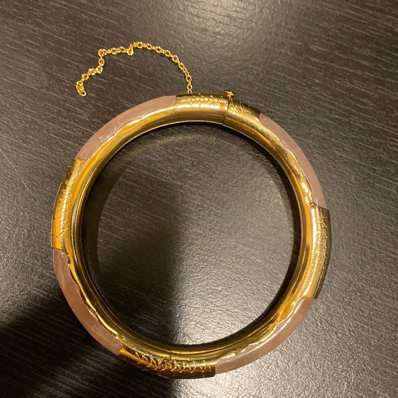 Jewelry | Vintage Yellow Gold Vermeil Rose Quartz Inlay Etched Hinged ...
